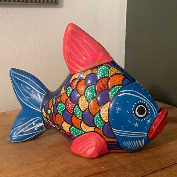 Art | Mexicanclayfolk Art Painted Clay Fish Pottery | Poshmark